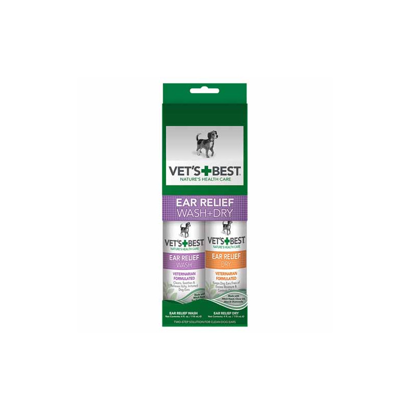 Vet's Best Ear Relief Wash + Dry 2-Pack (4oz Wash + 2oz Dry)